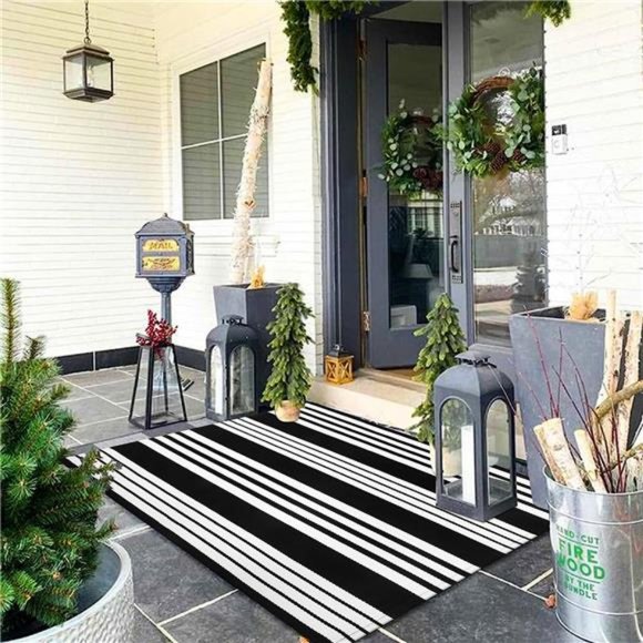 Accents | Black And White Outdoor Rug 3x 5washable Striped Front Porch ...